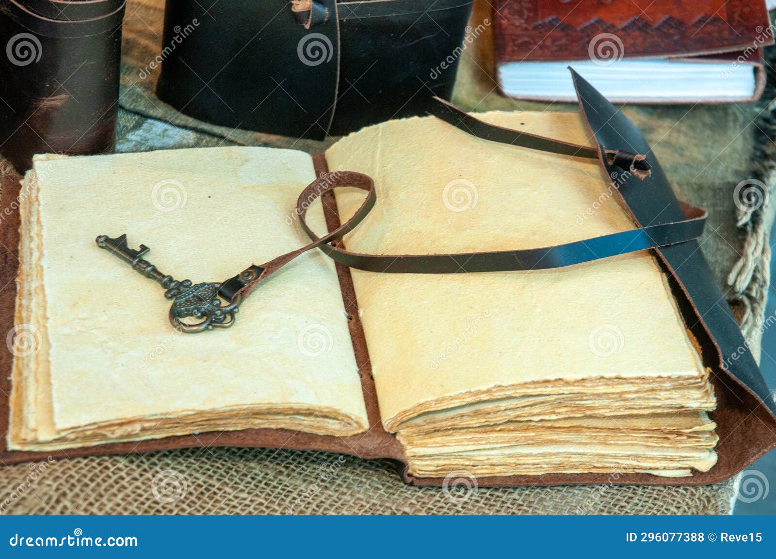 Very Old, Leather Bound, Empty, Notebook with a Leather Stapped Ornate ...