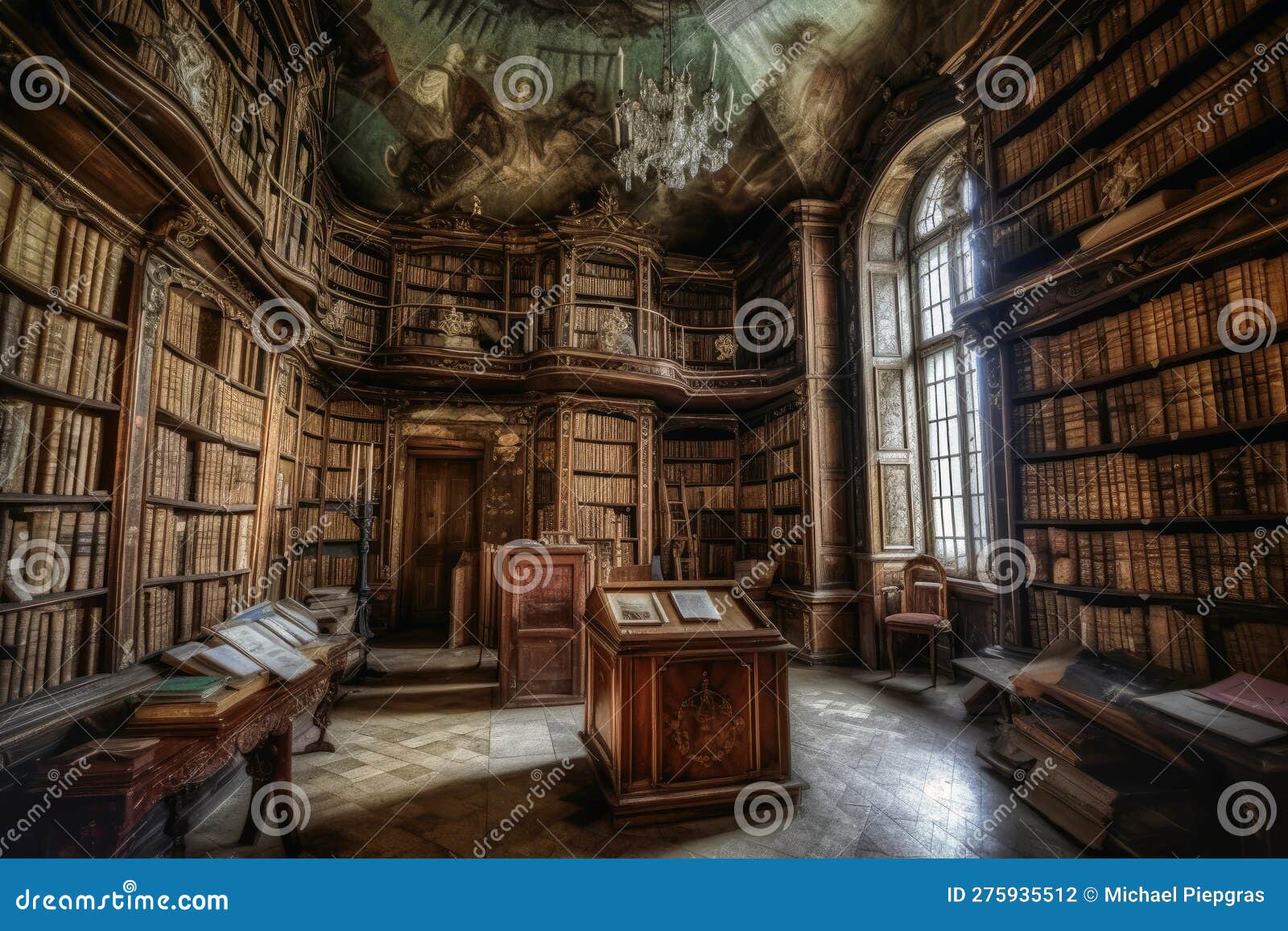 A Very Old Library with Many Old Books Created with Generative AI ...