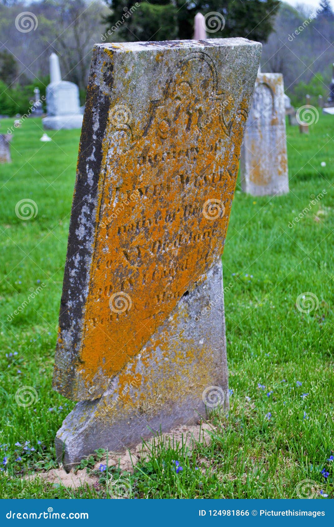 Very Old Mold Covered Broken Statue / Headstone In A Cemetery Royalty ...