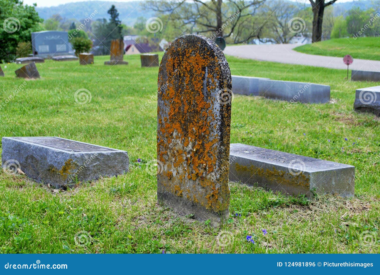 Very Old Mold Covered Broken Statue / Headstone in a Cemetery Stock ...