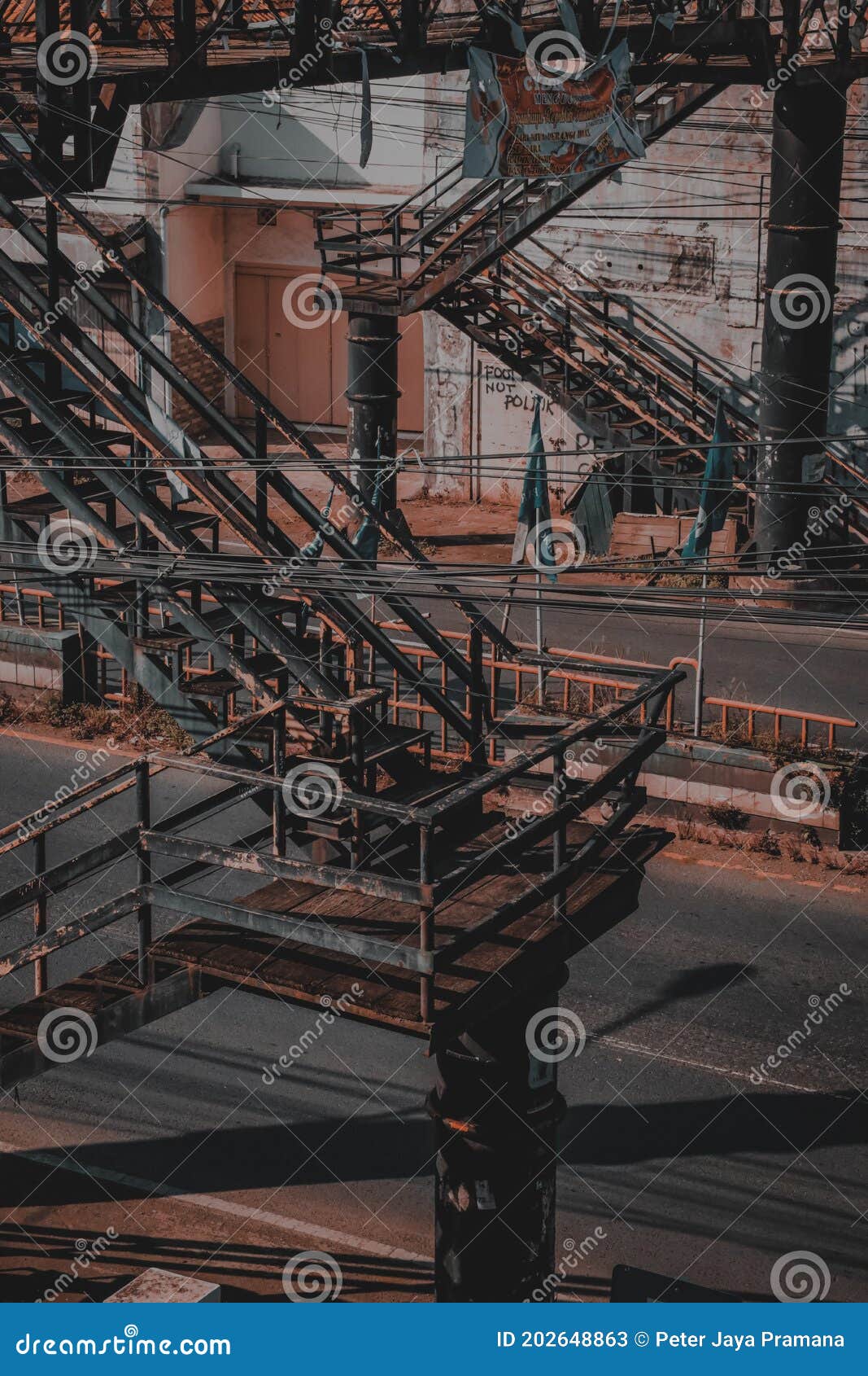 Very old pedestrian bridge editorial stock photo. Image of track ...