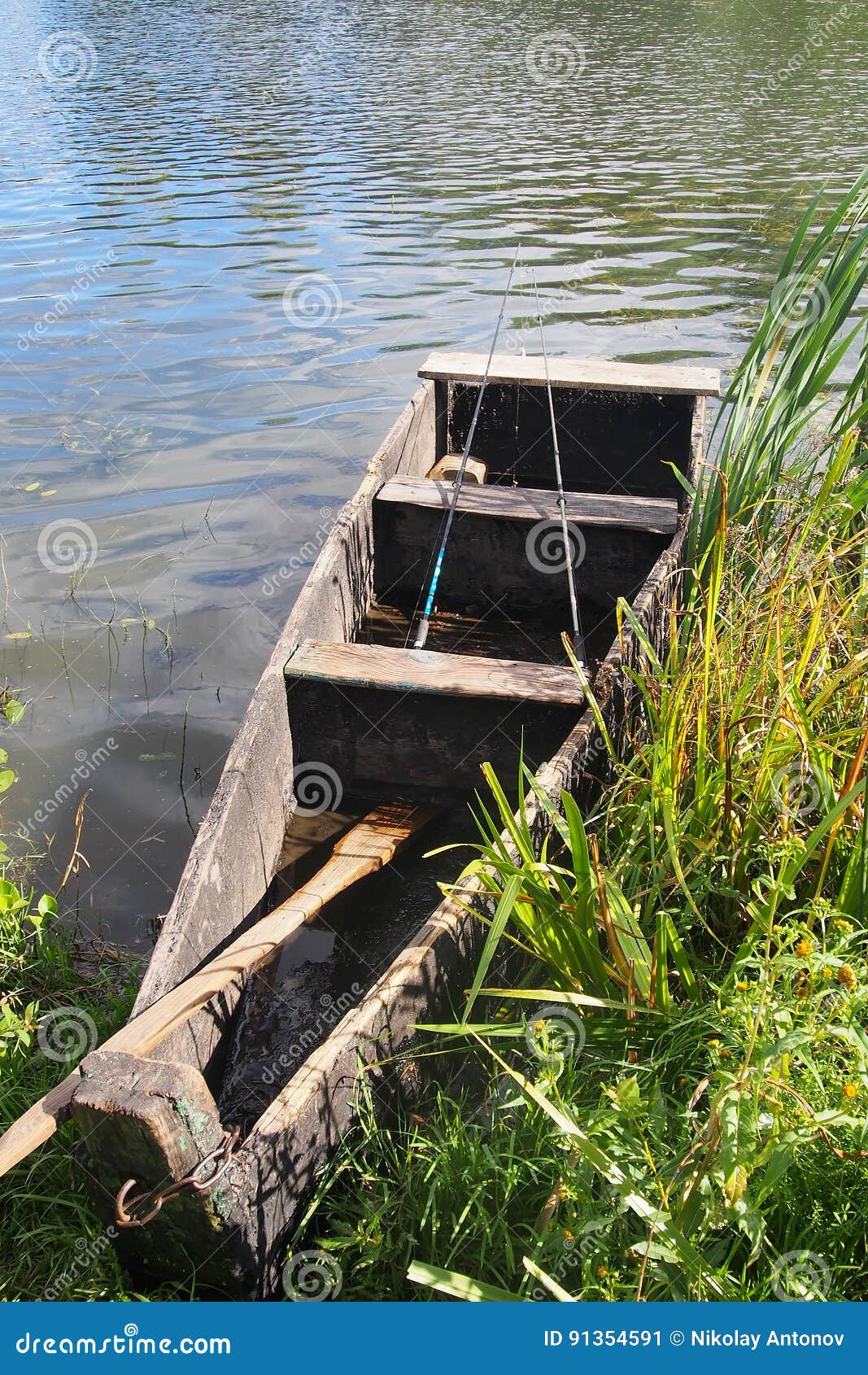 Very Old Rowing Boat with Fishing Rods at the Coast Stock Image - Image ...