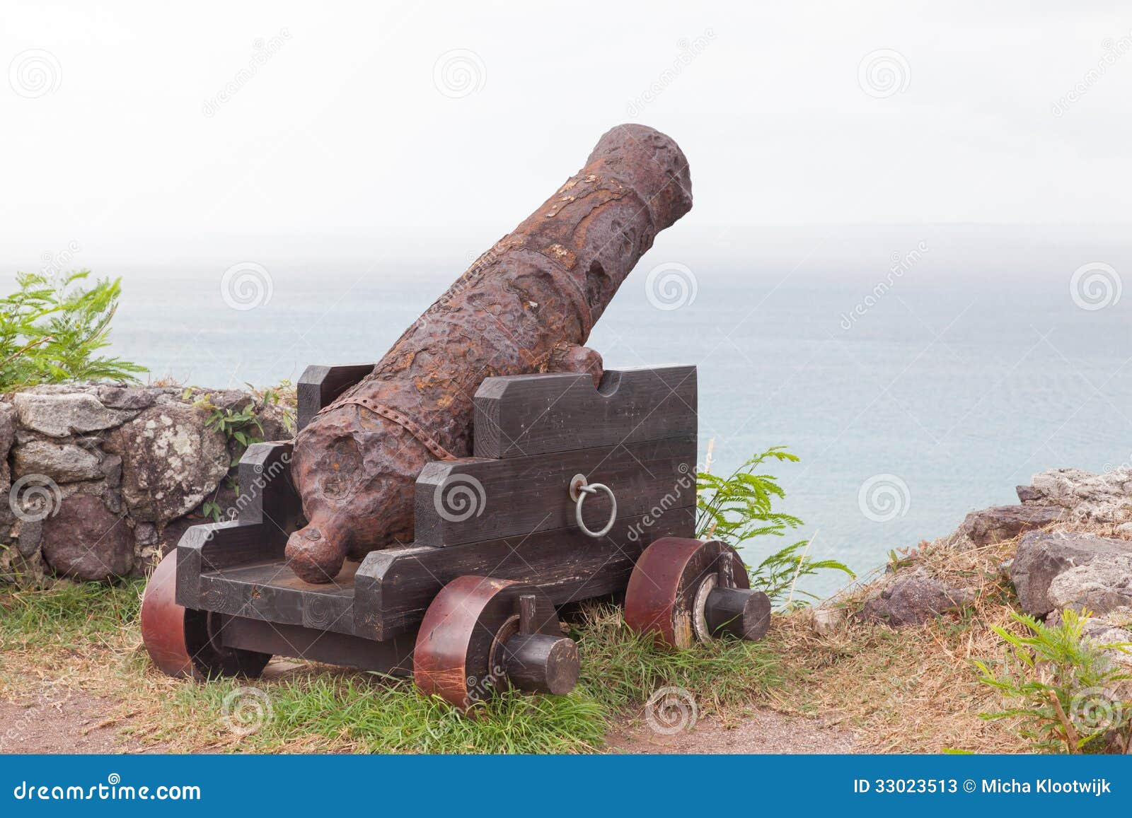Very Old Rusted Canon Pointing at a Bay Stock Image - Image of antigua ...