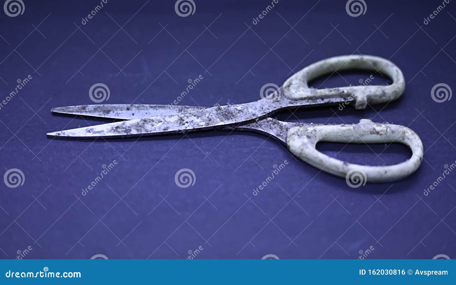Very Old Rusty Scissors or Metal Scissors on Blue Background Stock ...