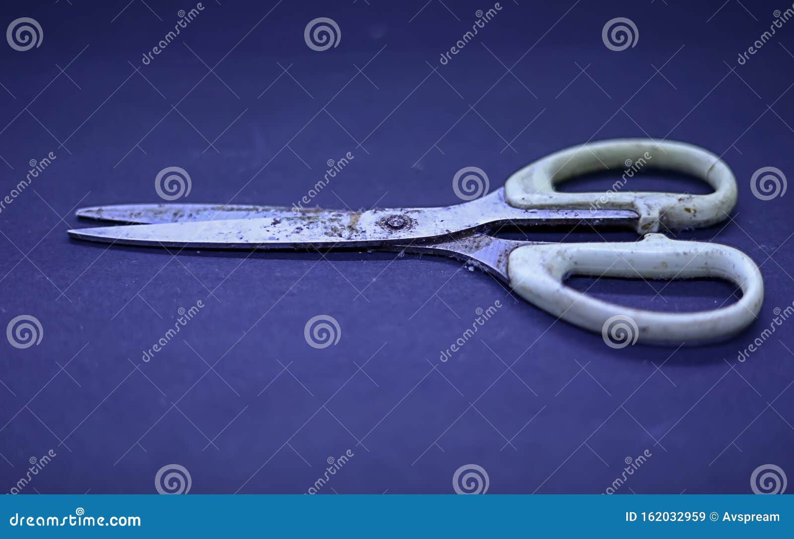 Very Old Rusty Scissors or Metal Scissors on Blue Background Stock ...