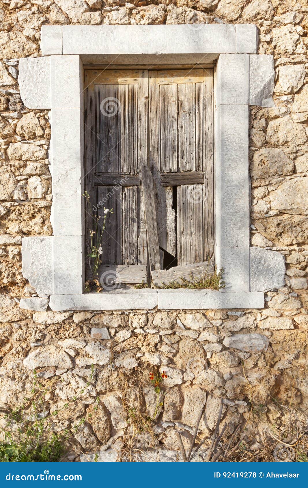 Very Old Shutters in Front of Window in Ancient Greek Building Stock ...
