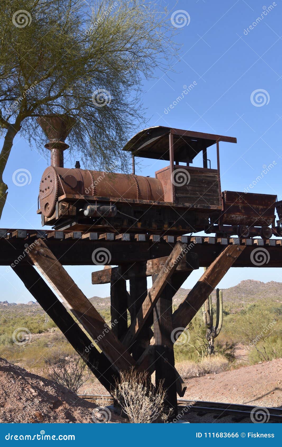 Old Steam Engine Train on a Wooden Bridge Stock Photo - Image of ...