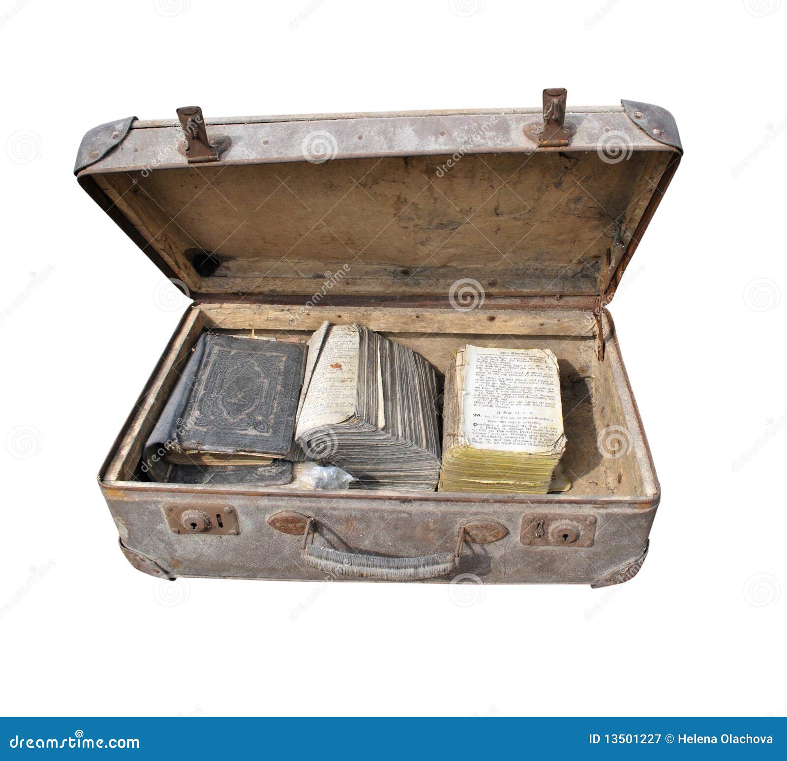 Very Old Suitcase Full of Books Stock Image - Image of dusty, page ...