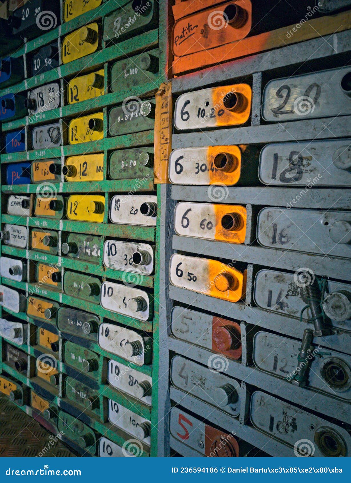 Very Old Tool Cabinet in the Workshop with Containers Stock Photo ...