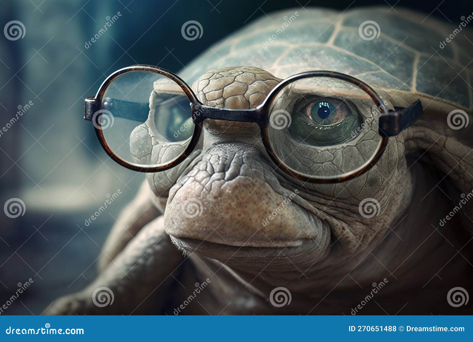 Very Old Turtle with Bad Eyesight Wearing Glasses. Generative AI Stock ...