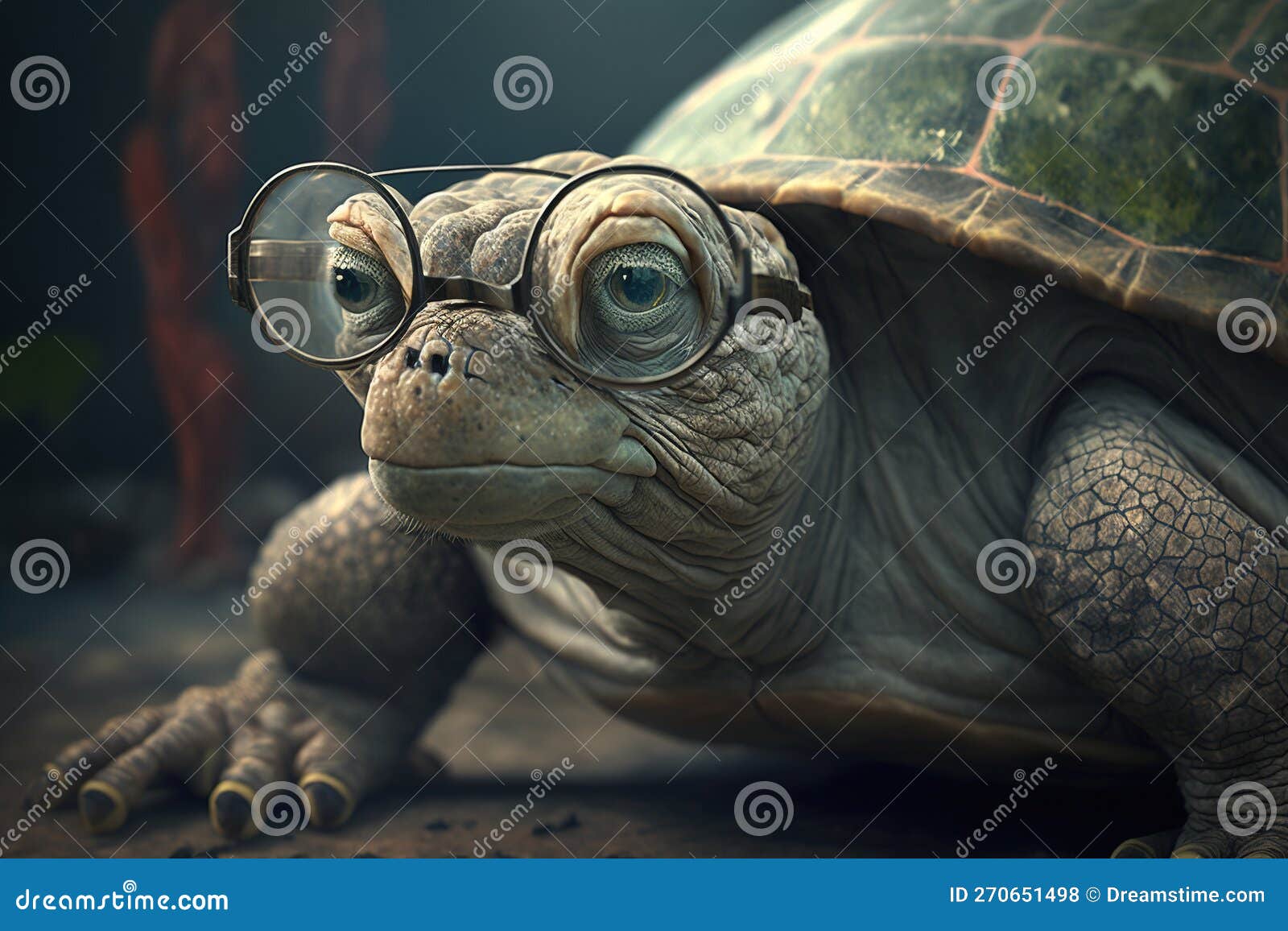 Very Old Turtle with Bad Eyesight Wearing Glasses. Generative AI Stock ...