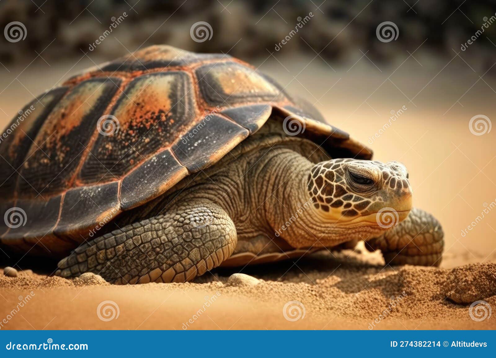 Very Old Turtle Basking in the Sun on Sandy Beach Stock Illustration ...