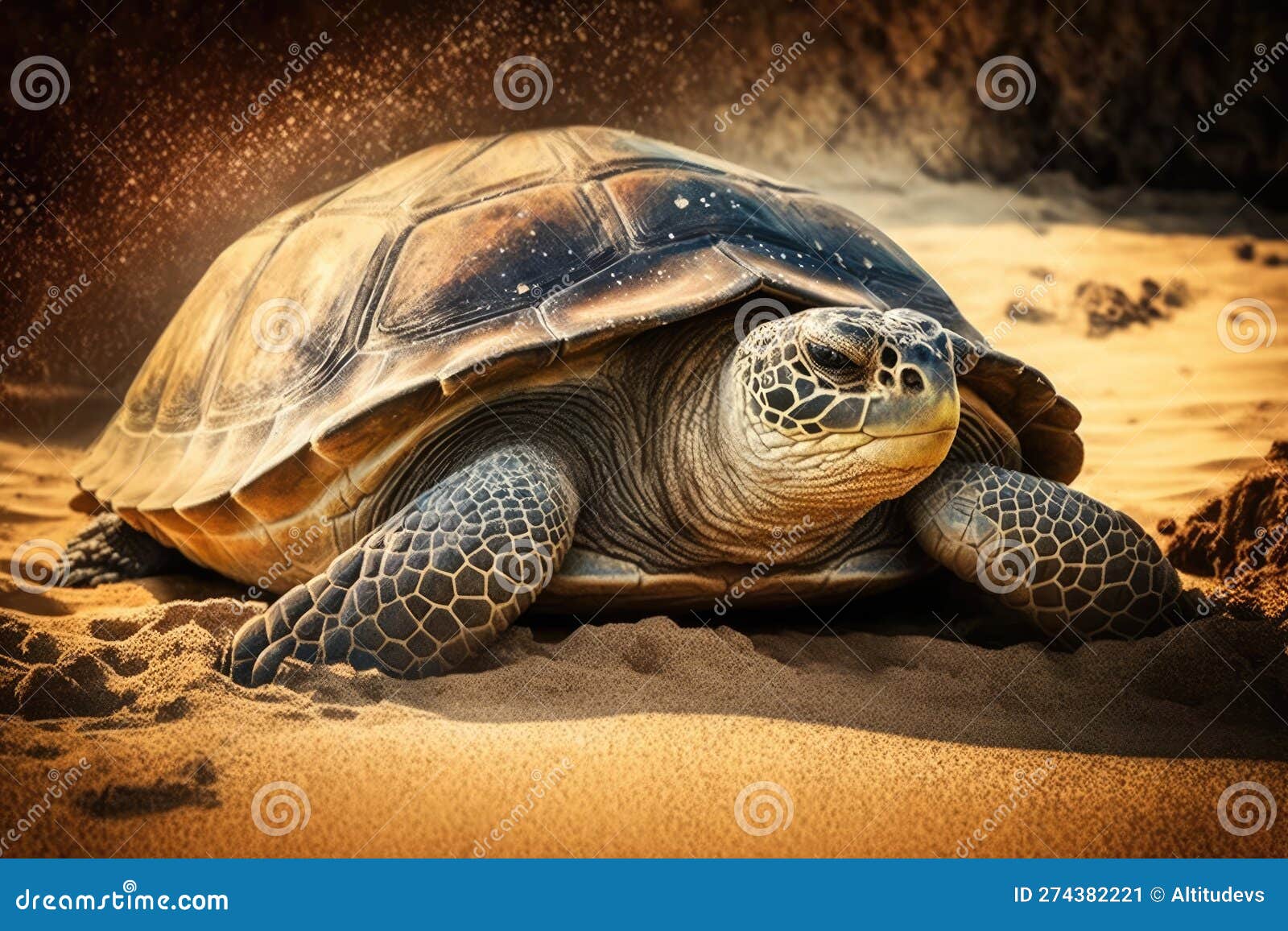 Very Old Turtle Basking in the Sun on Sandy Beach Stock Illustration ...