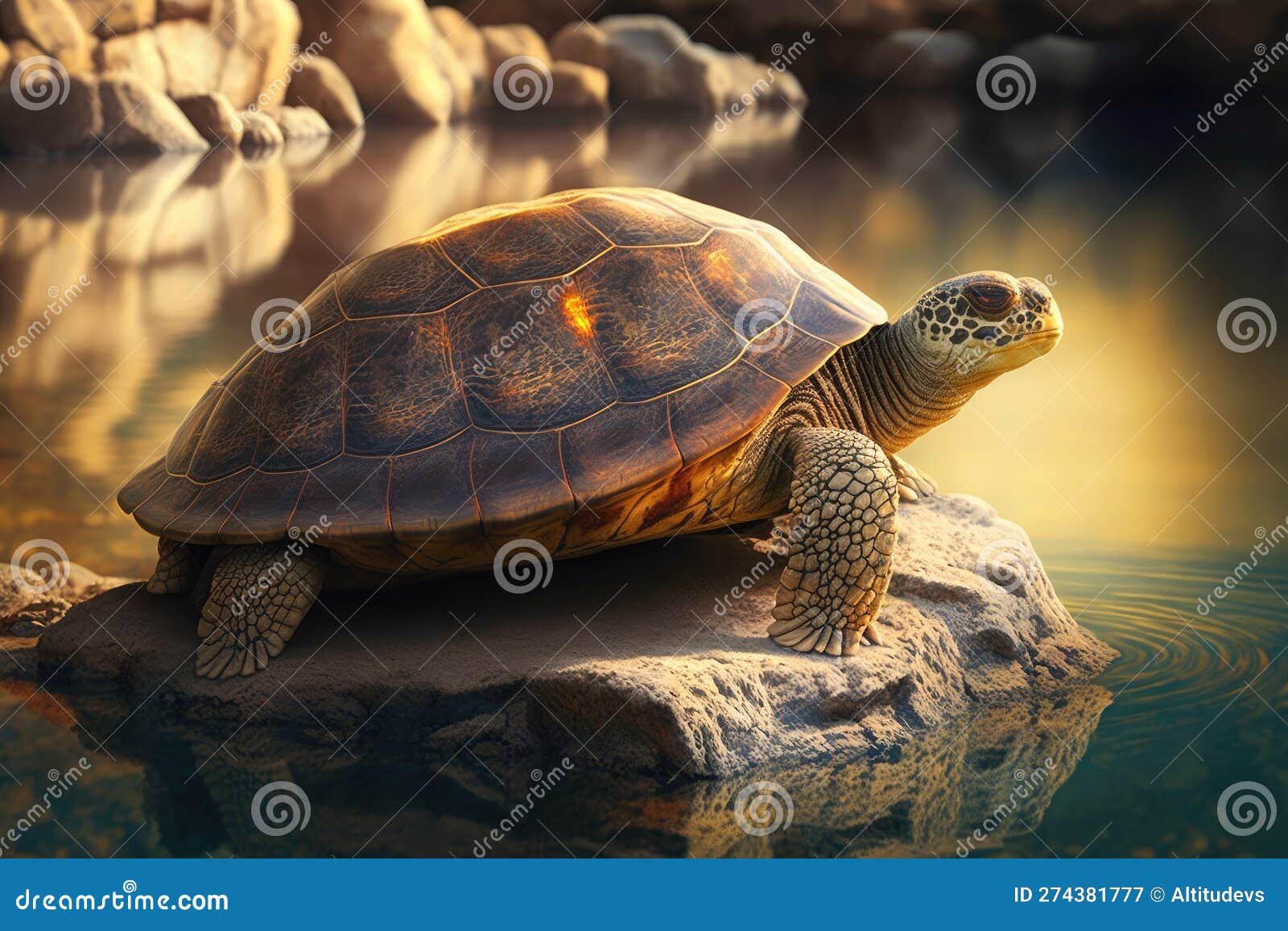 Very Old Turtle Basking in the Sun on a Smooth Rock Stock Illustration ...