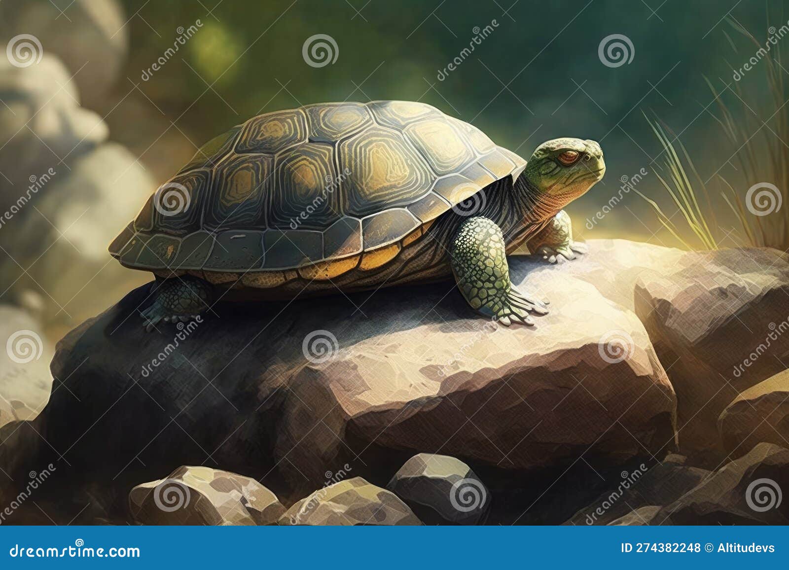 Very Old Turtle Basking in the Sun on a Smooth Rock Stock Photo - Image ...