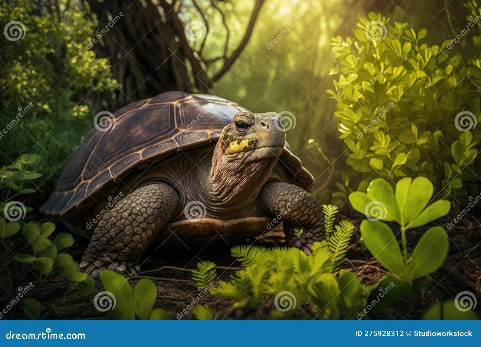 Very Old Turtle Basking in the Sun, Surrounded by Lush Greenery Stock ...