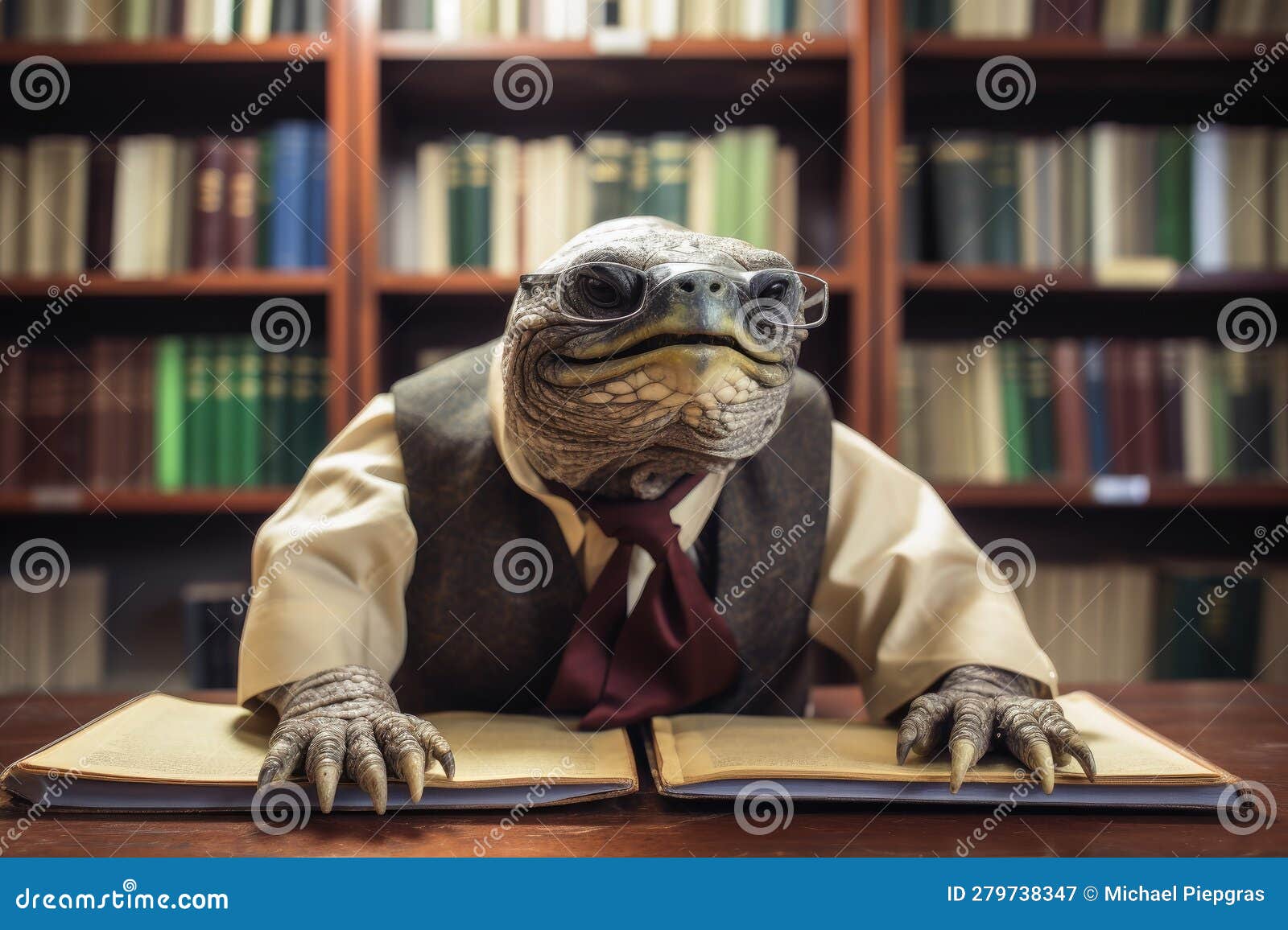 A Very Old Turtle Wearing Glasses in a Library Created with Generative ...