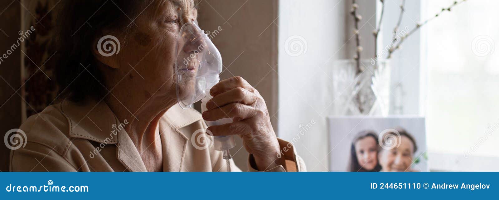 Very Old Woman and Nebulizer. Woman Making Inhalation Stock Photo ...