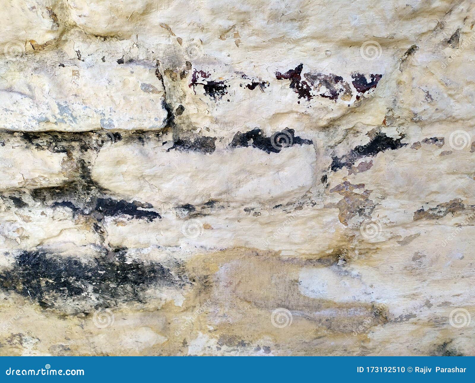 Very Old Yellow Color Stone Wall with Black Spot Stock Photo - Image of ...