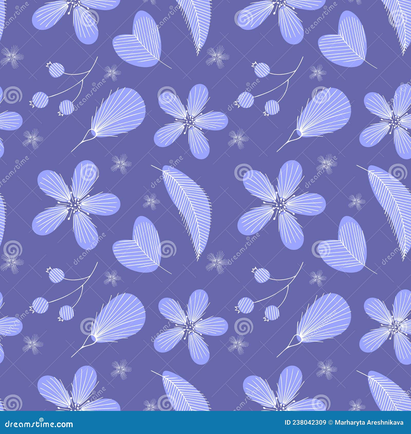 Very Peri Pattern, Seamless , White Branch Doodles. Stock Vector ...