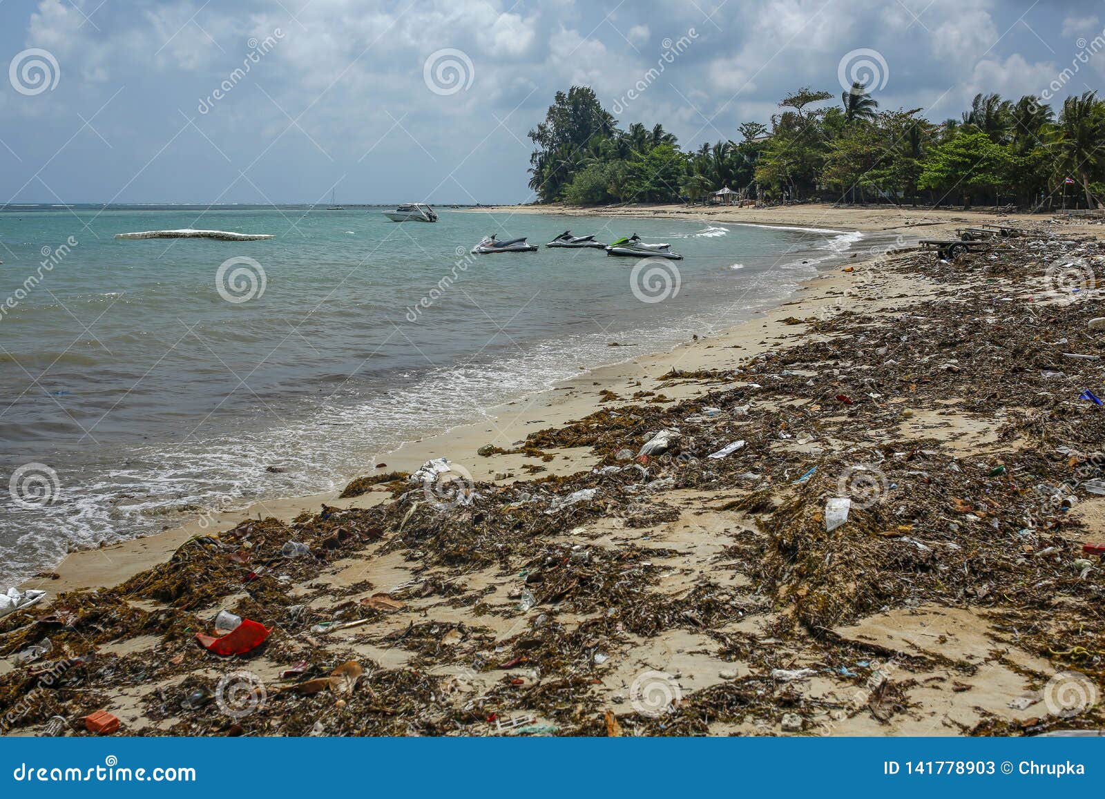 Polluted beach in Thailand editorial stock photo. Image of nature ...
