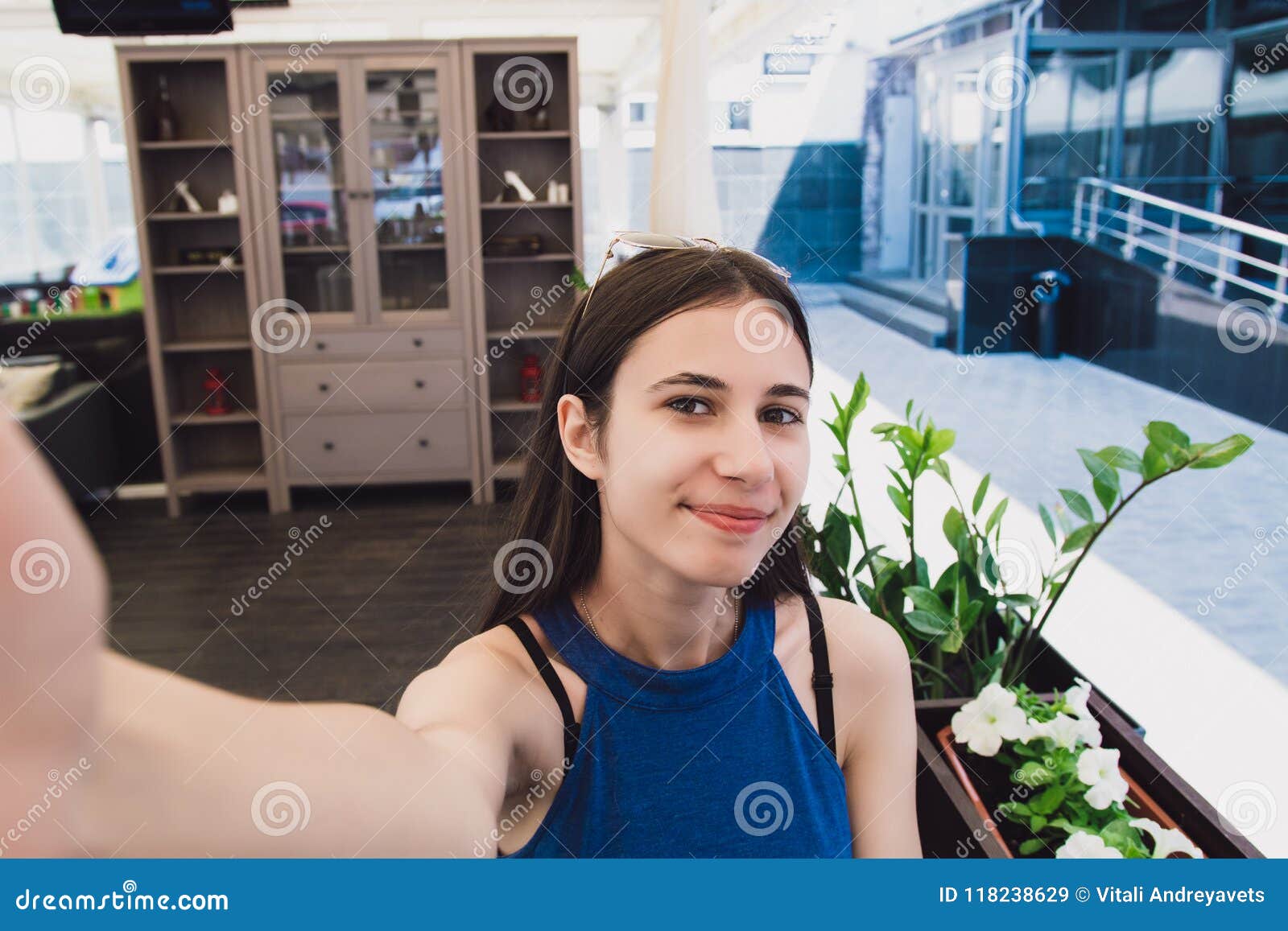 A Very Pretty Girl Doing Selfie at a Cafe Stock Image - Image of beauty ...