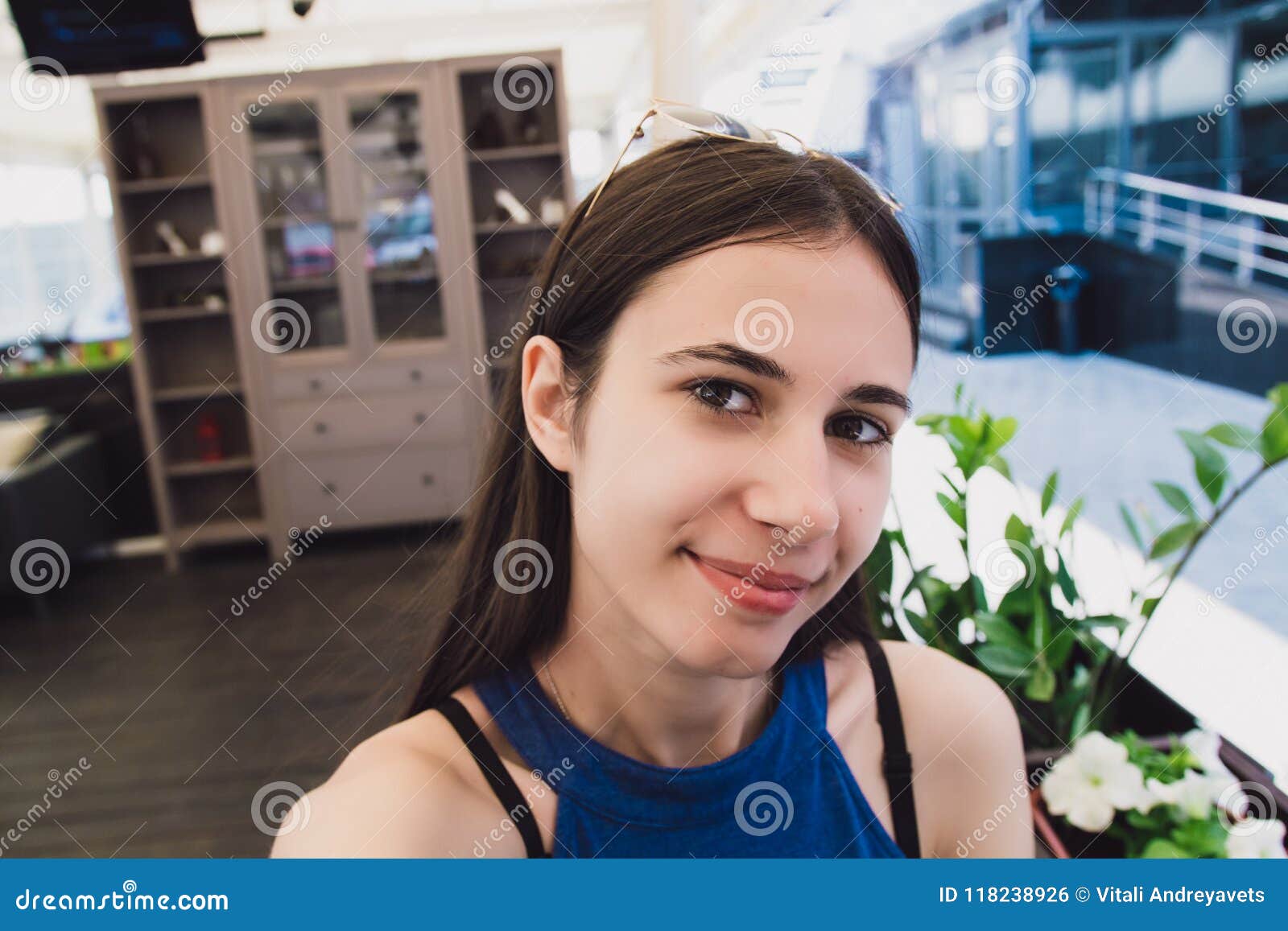 A Very Pretty Girl Doing Selfie at a Cafe Stock Photo - Image of mobile ...
