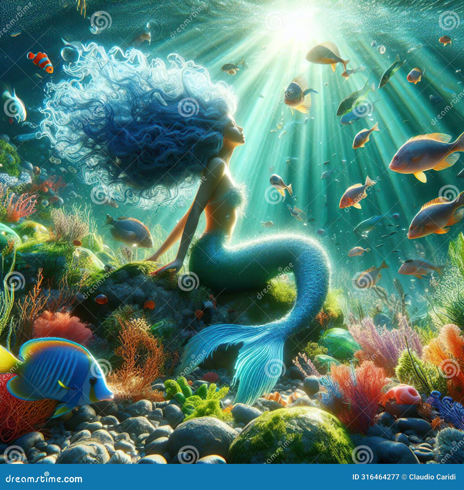 Very Pretty Mermaid Underwater Taking a Rest Stock Illustration ...