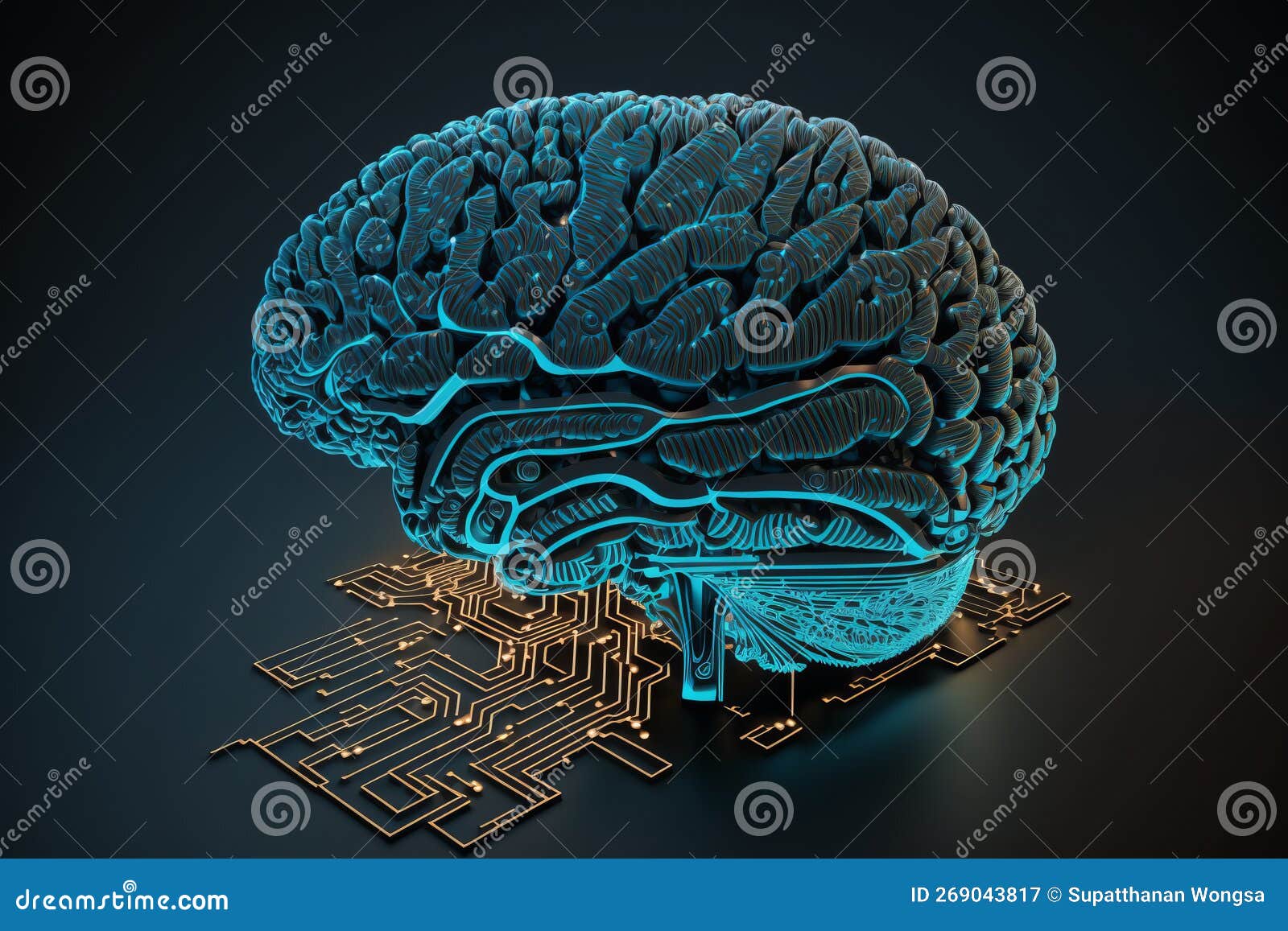 Glowing Human Brain with Technology Symbols Around it. Stock ...
