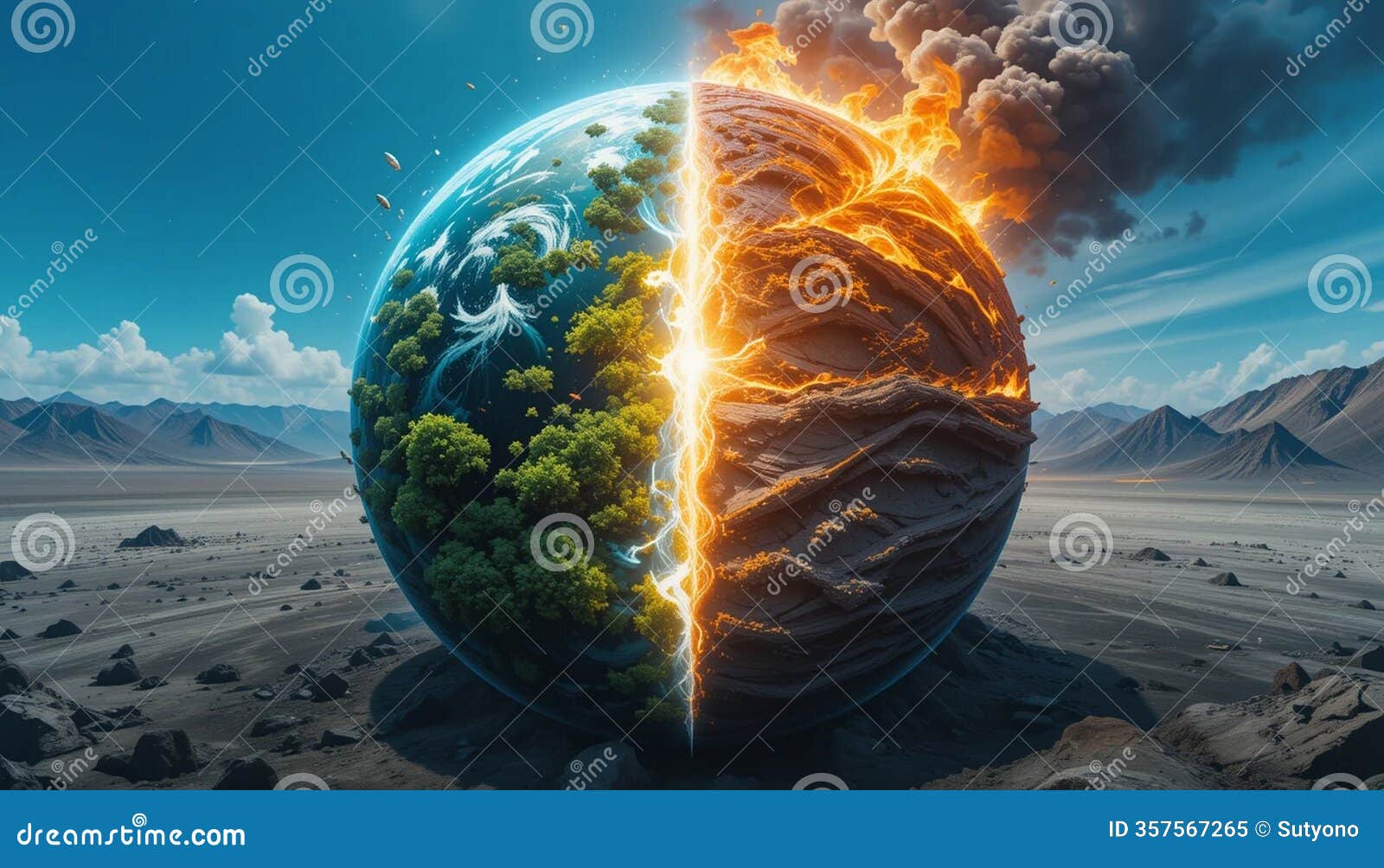 Very Realistic Planet Earth, Split in the Middle Stock Illustration ...