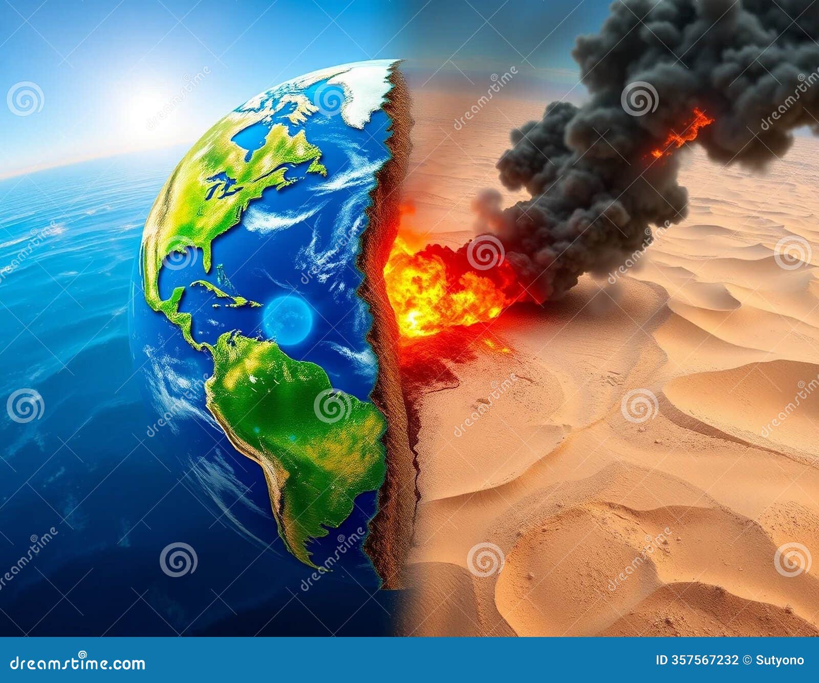 Very Realistic Planet Earth, Split in the Middle Stock Illustration ...