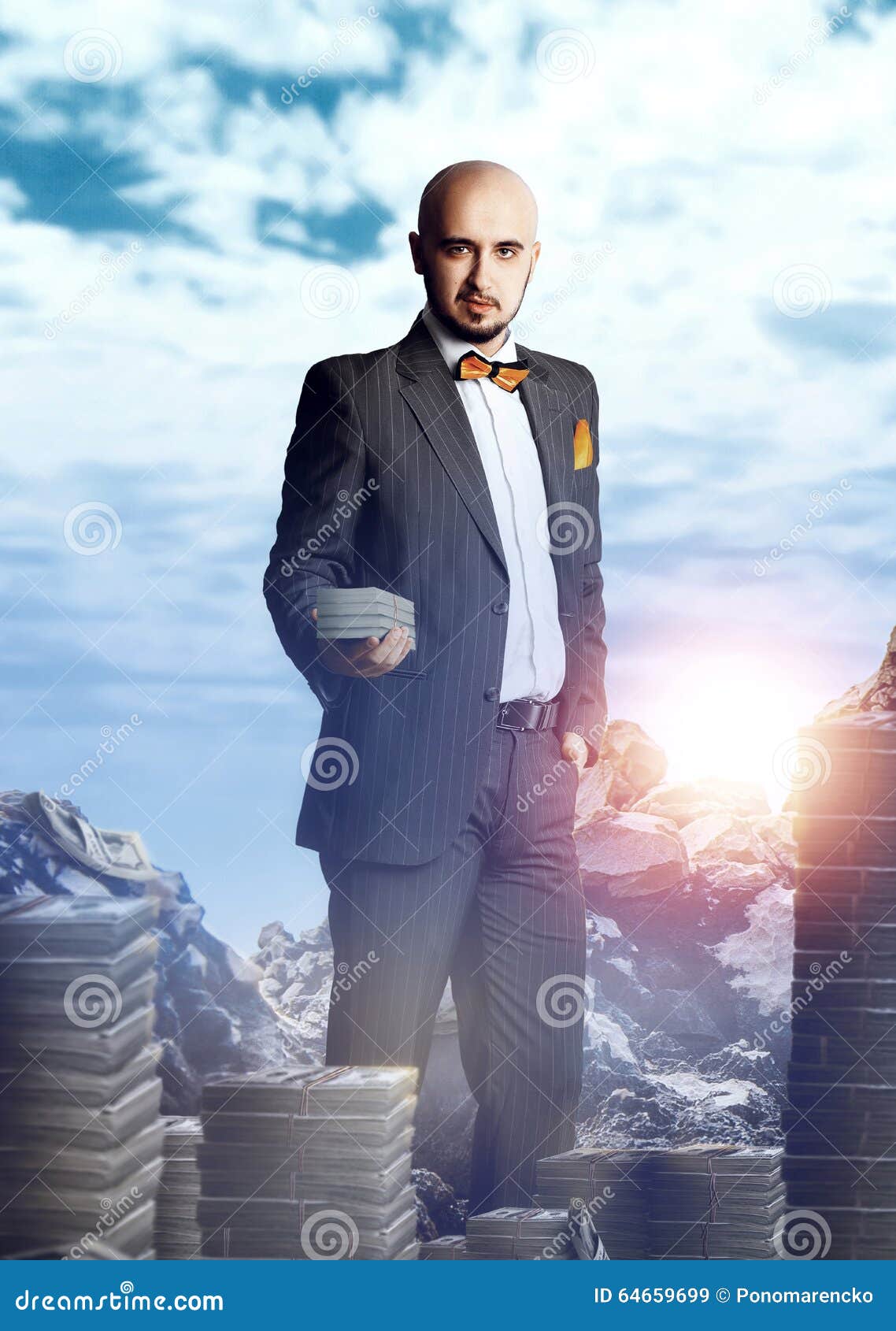 Very Rich Man in a Suit with a Bundle of Money Stock Image - Image of ...