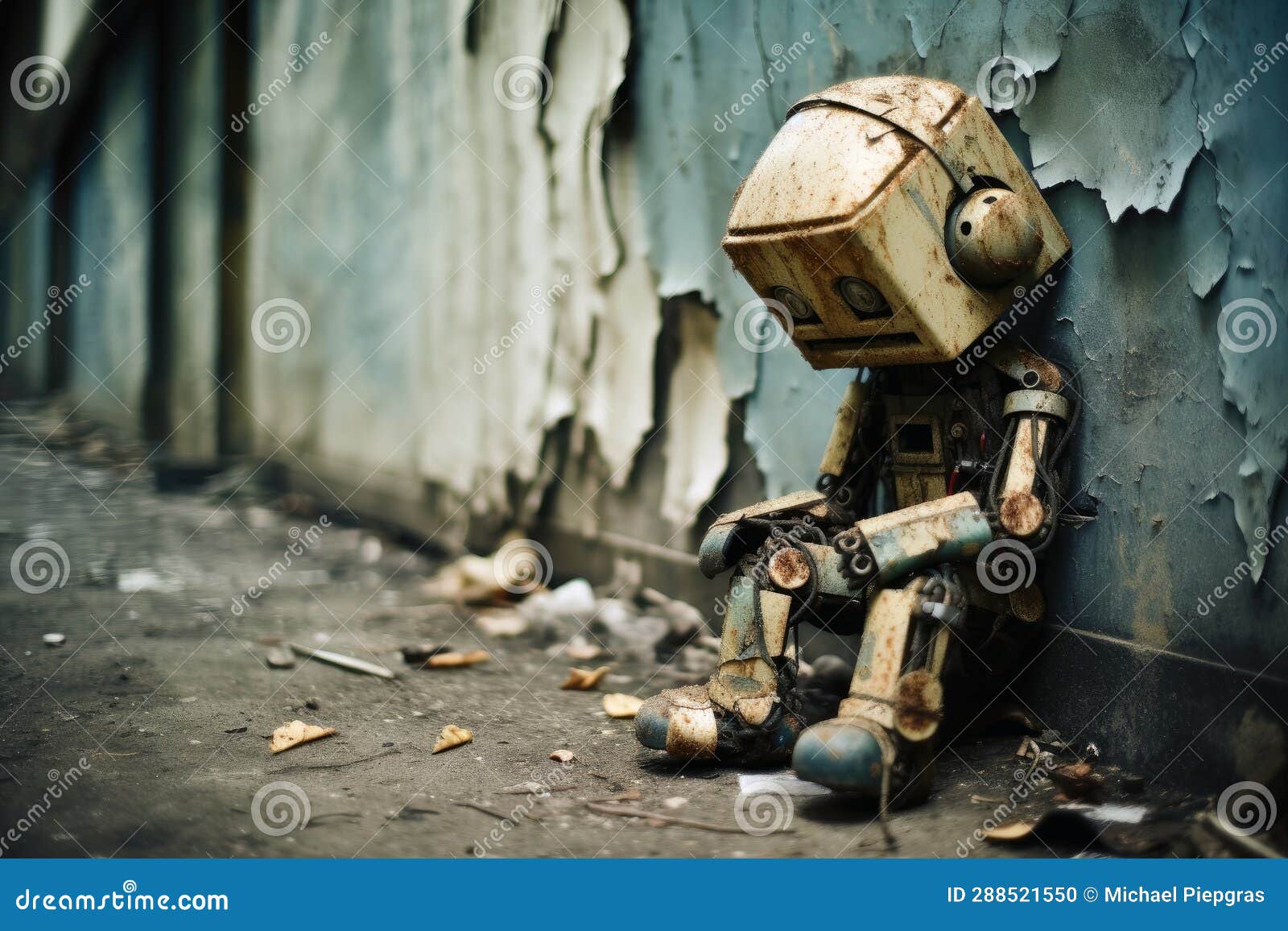 A Very Sad Ai Robot Sitting Alone in a Small Room Stock Photo - Image ...