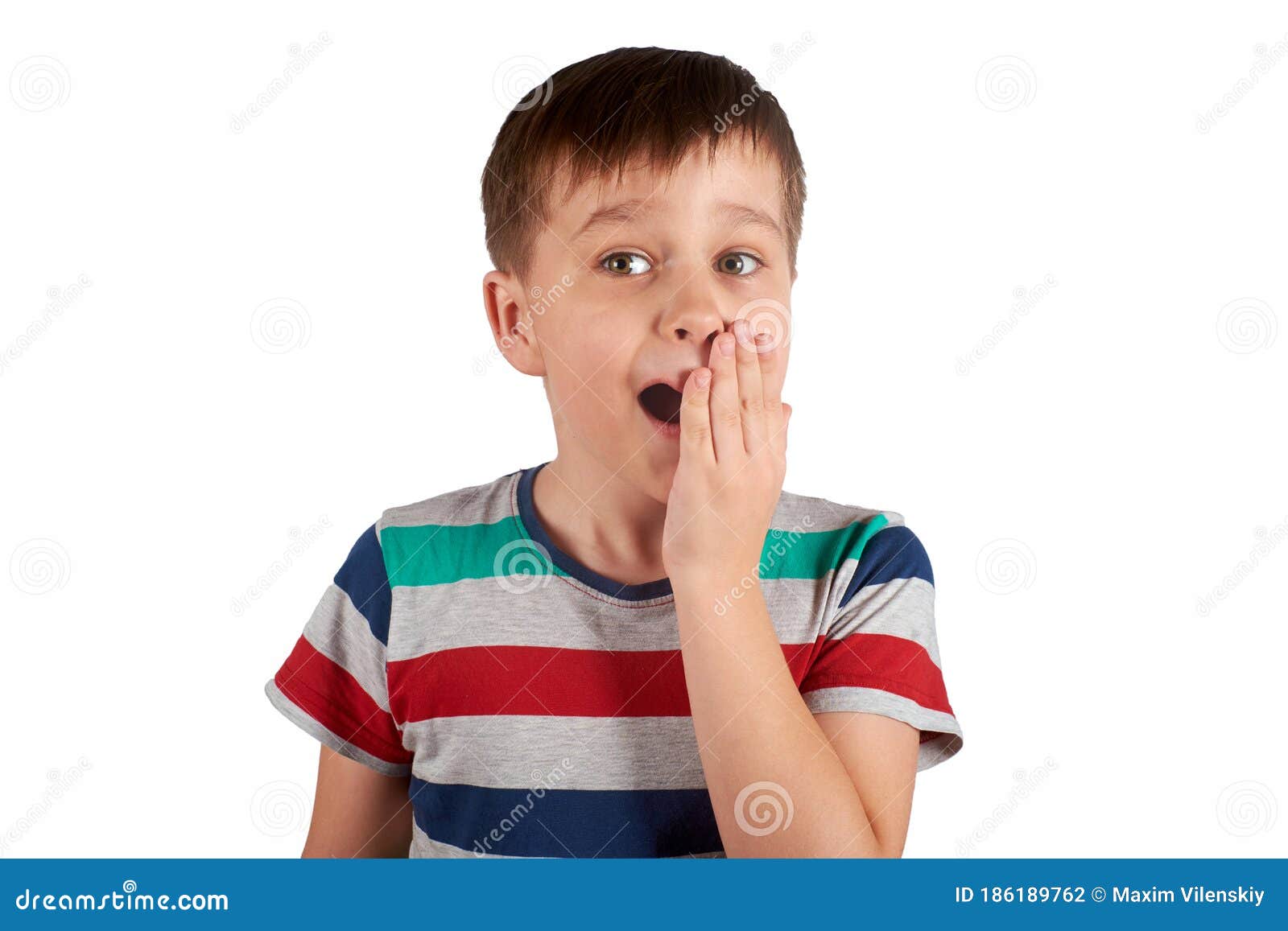 Very Scared and Surprised Boy Isolated on White Background. Stock Photo ...