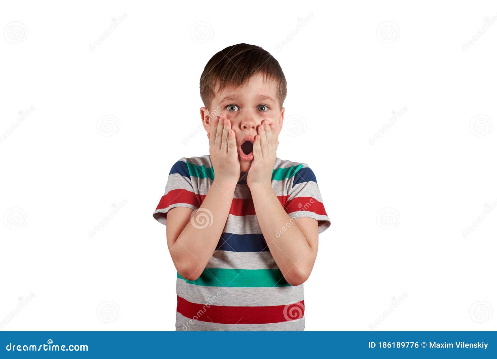 Very Scared and Surprised Boy Isolated on White Background. Stock Photo ...