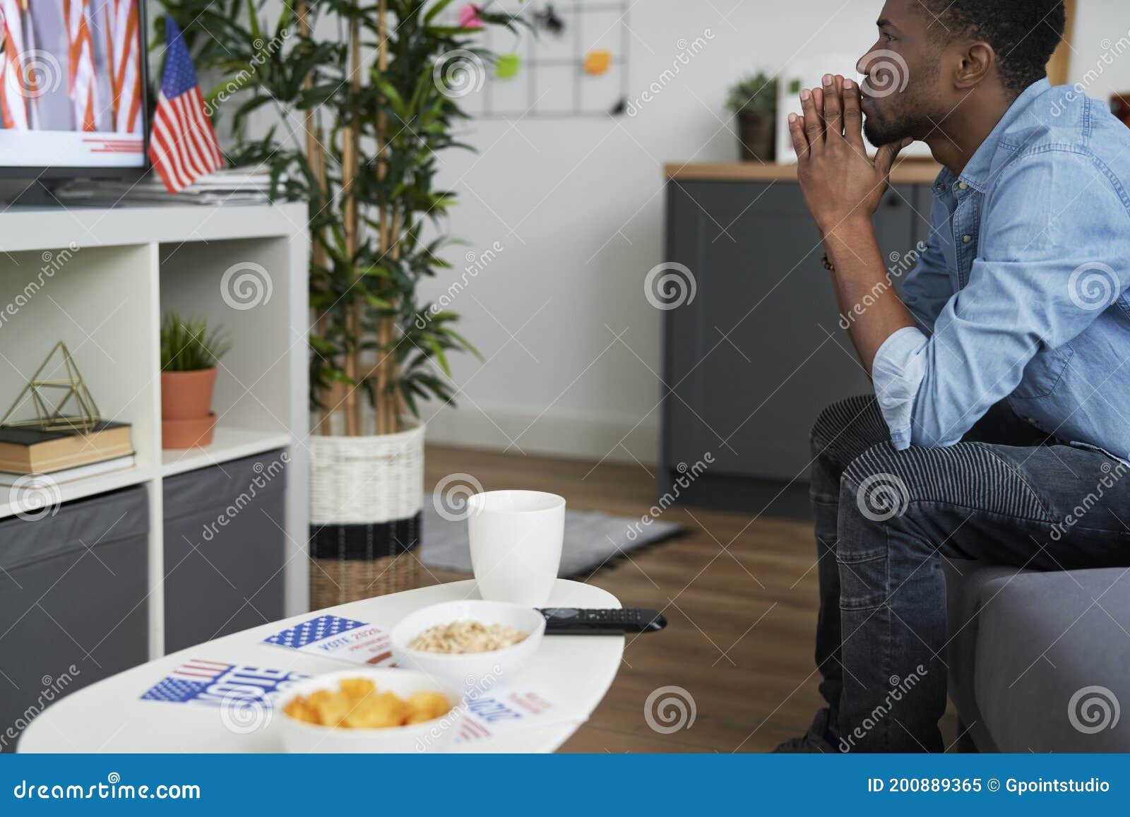 Very Serious Man in Front of TV Stock Image - Image of registration ...