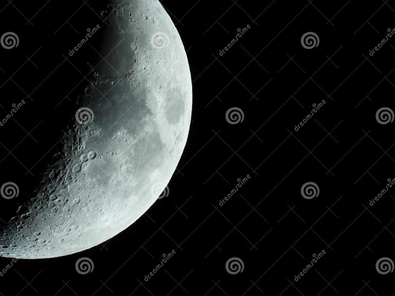 Very Sharp Close-up of the Rising Crescent Moon in the Night Sky Stock ...