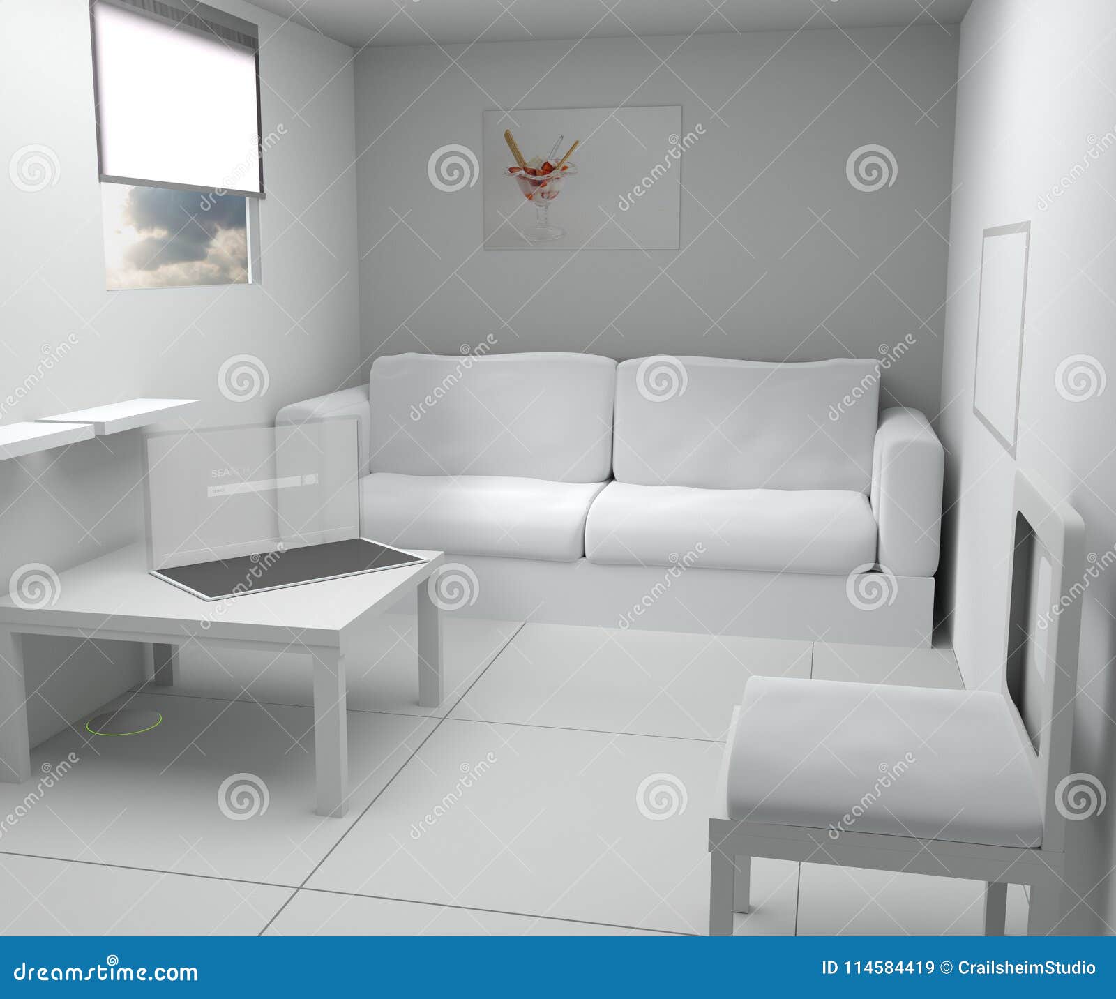 Very Small White Modern Room With Transparency Computer Screen F ...