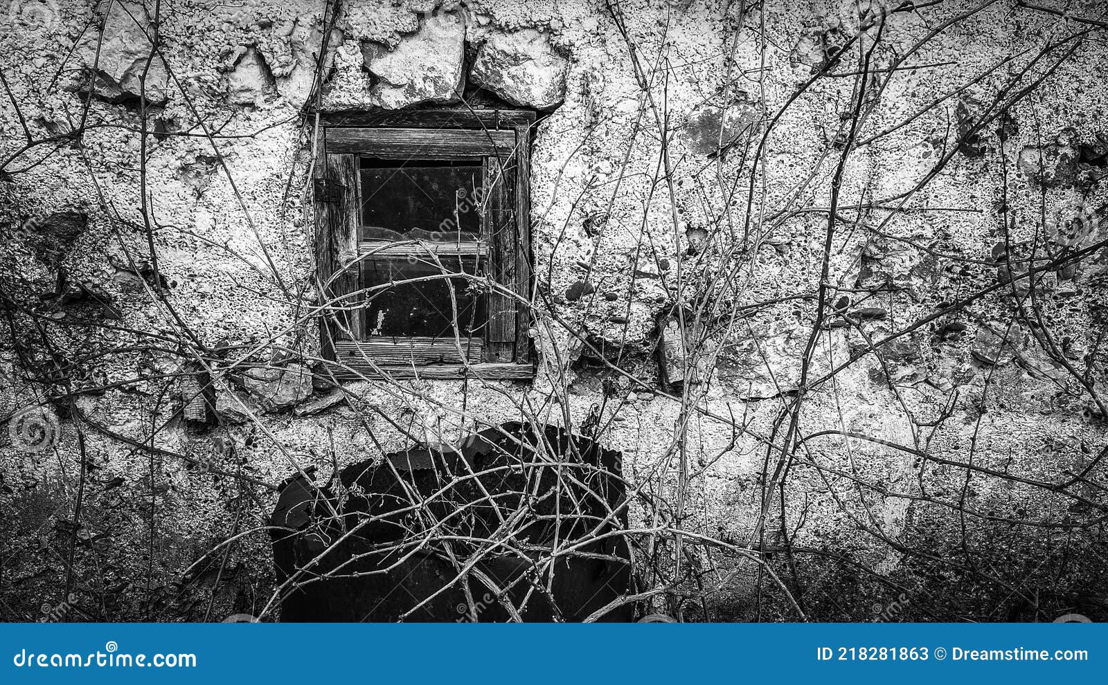 Very small window stock image. Image of ruins, monochrome - 218281863