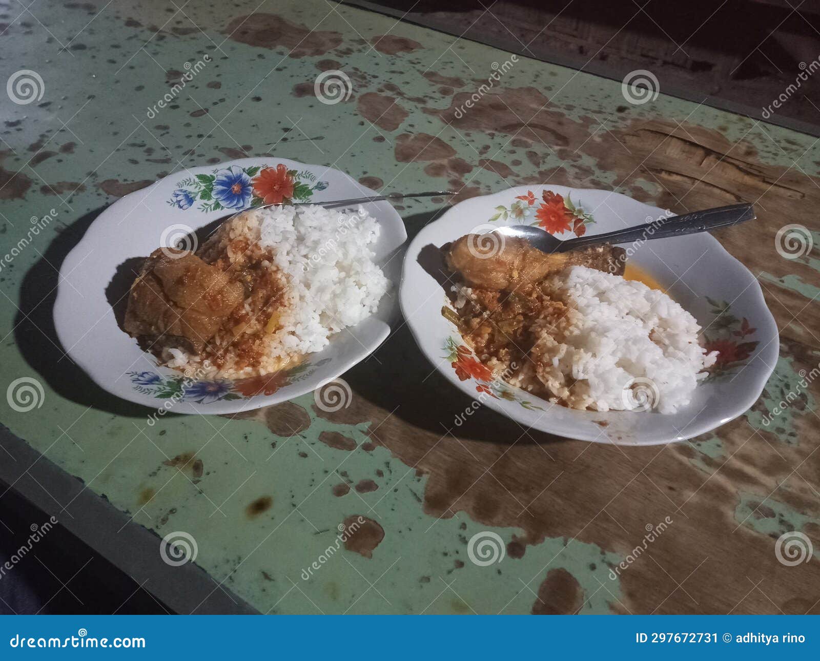 Very Spicy Chicken with Hot Rice Stock Image - Image of rice, food ...