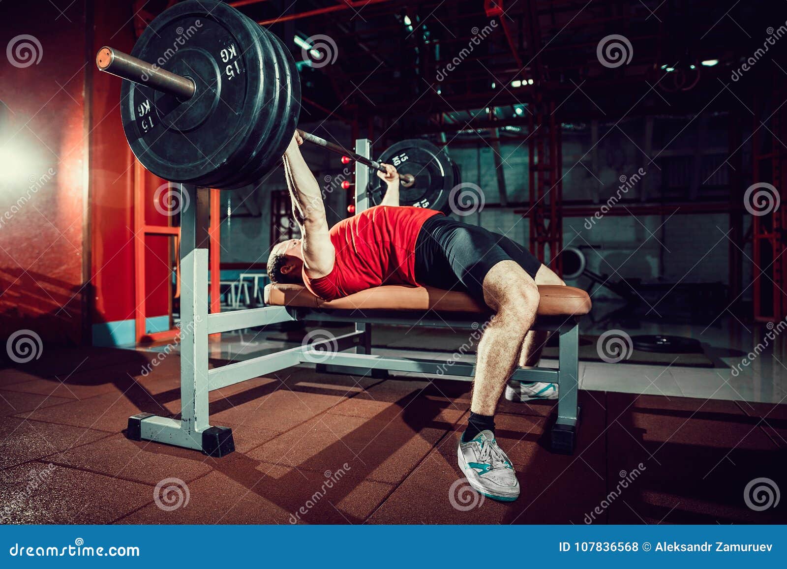 Man Doing Bench Press Workout in Gym Stock Photo - Image of metal ...
