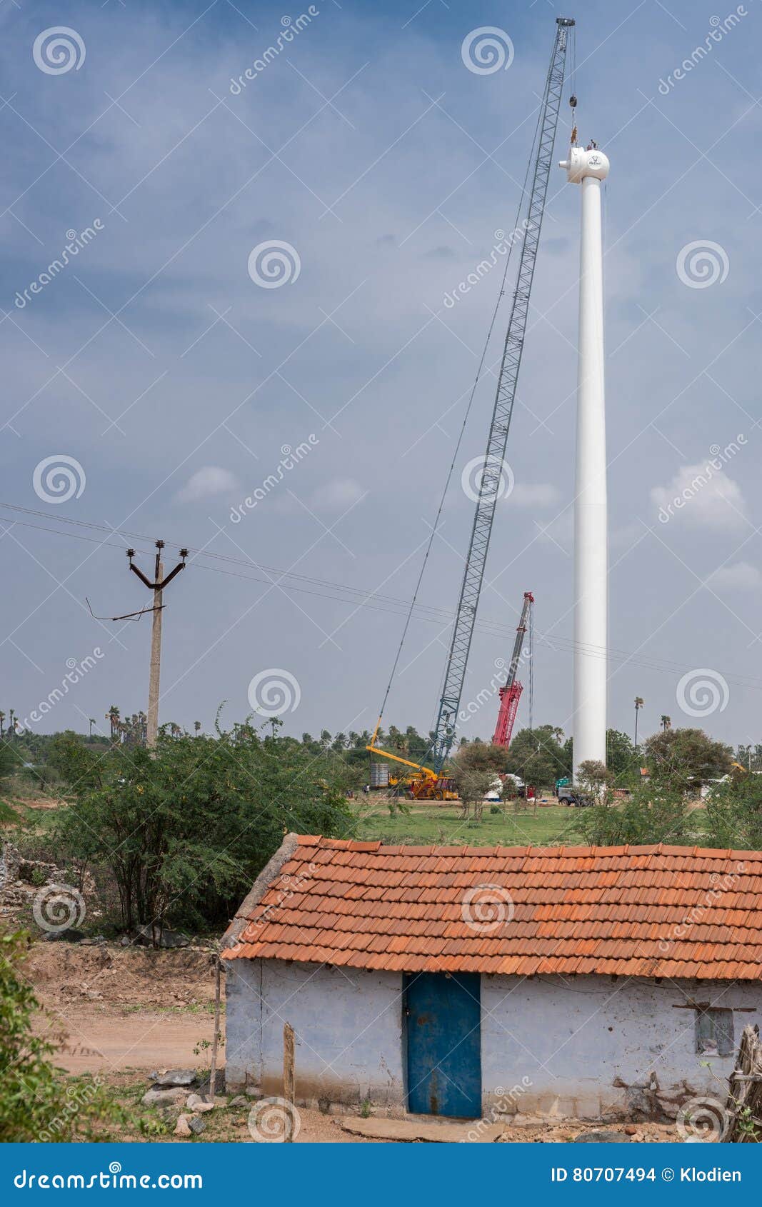Very Tall Pole for Modern Windmill Under Construction. Editorial Stock ...