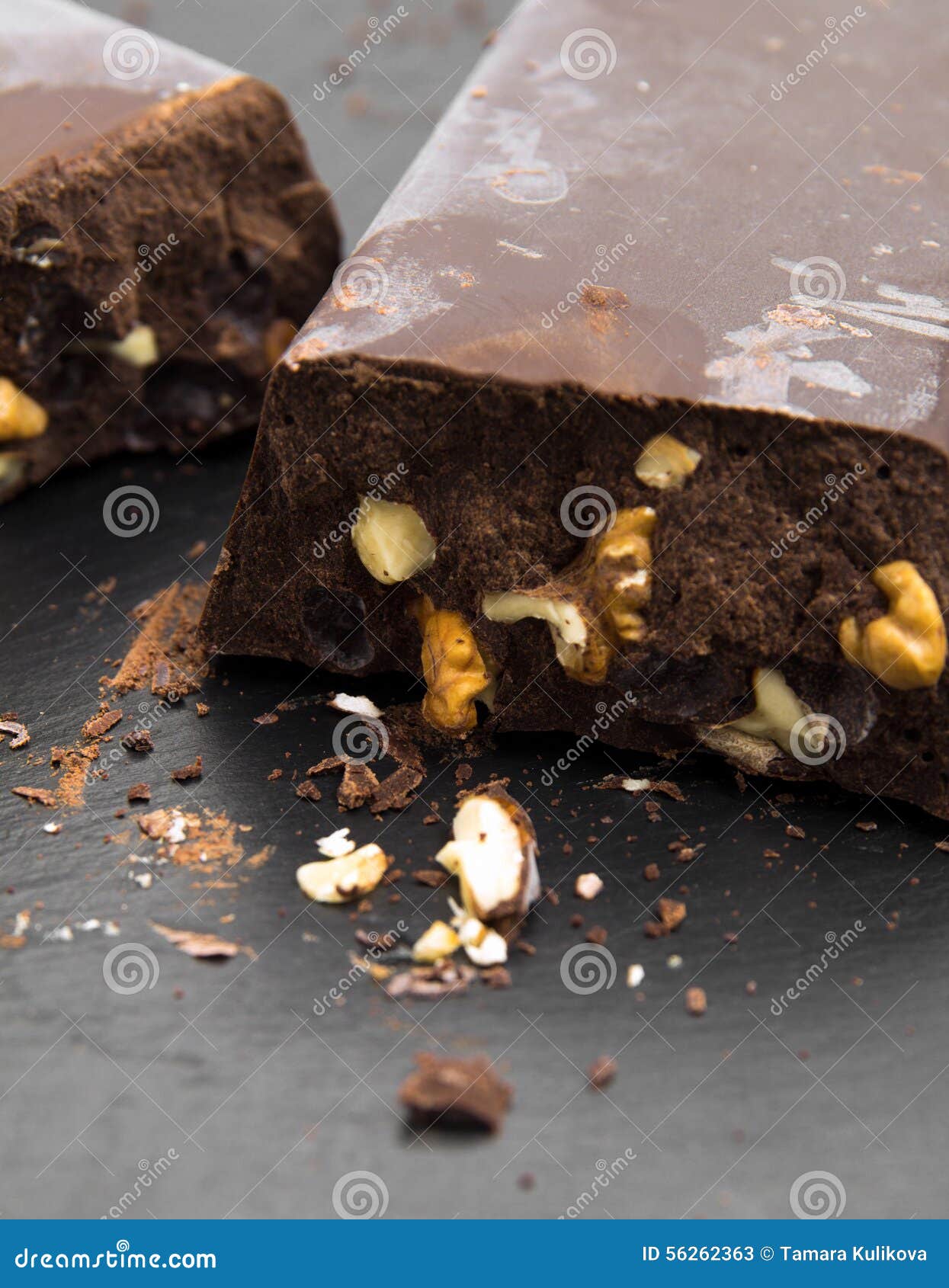 Very Thick Brick of Chocolate with Walnut Stock Image - Image of ...