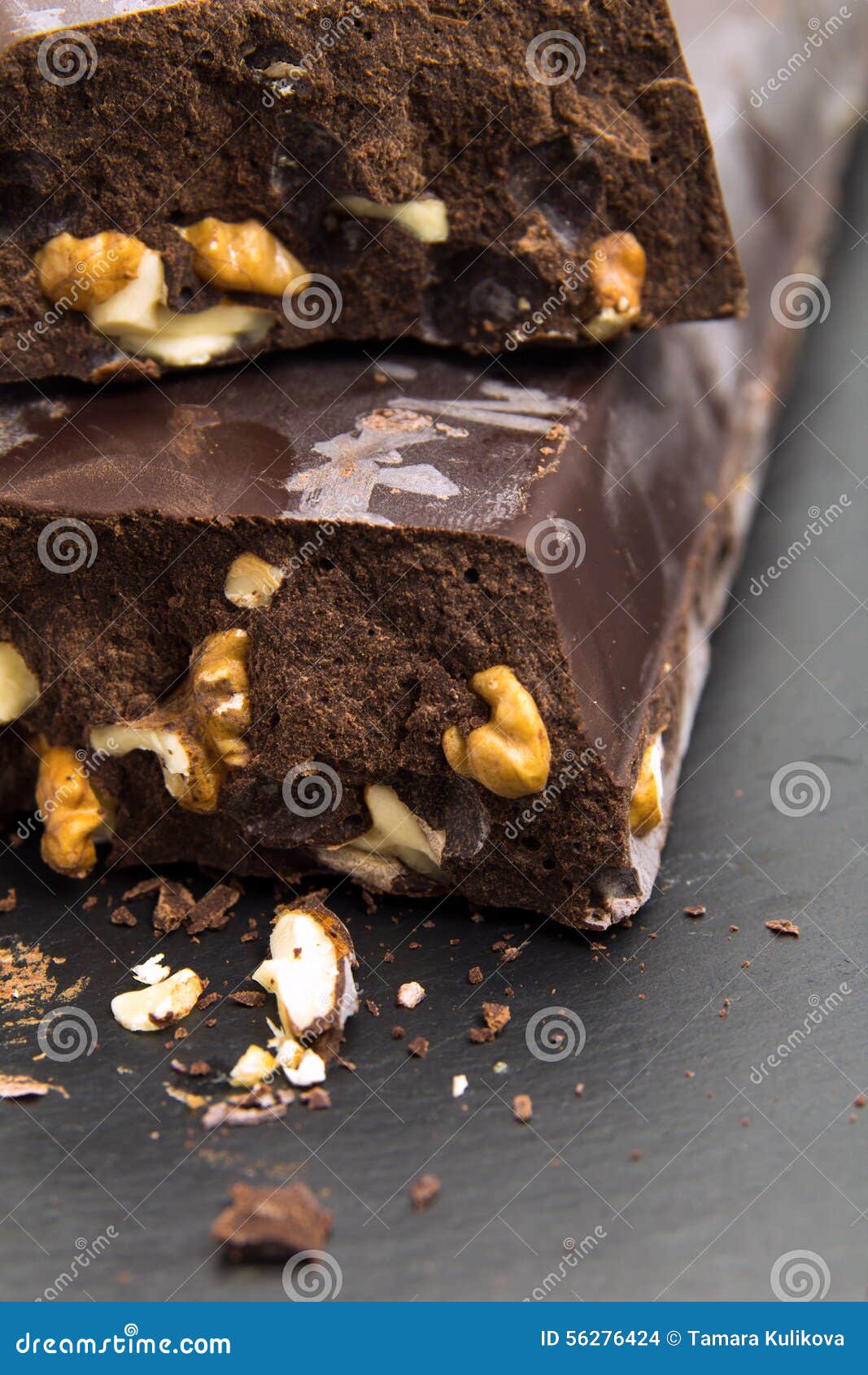 Very Thick Brick of Chocolate with Walnut Stock Photo - Image of slab ...