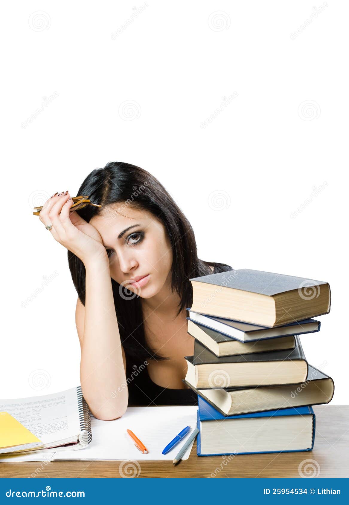 Very Tired Looking Young Student Woman. Stock Photo - Image of high ...