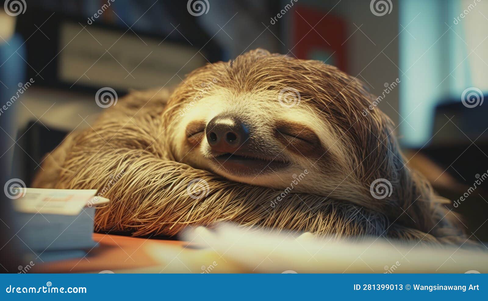 Very Tired Sloth Sleeps on the Files in the Office Generative AI Stock ...