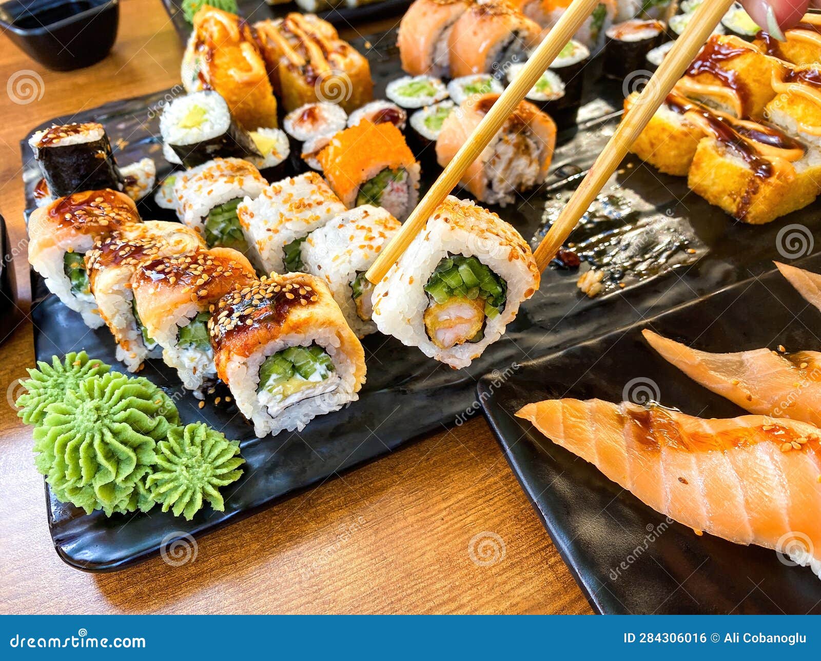 A Very Varied Sushi Platter Stock Photo - Image of colorful, table ...