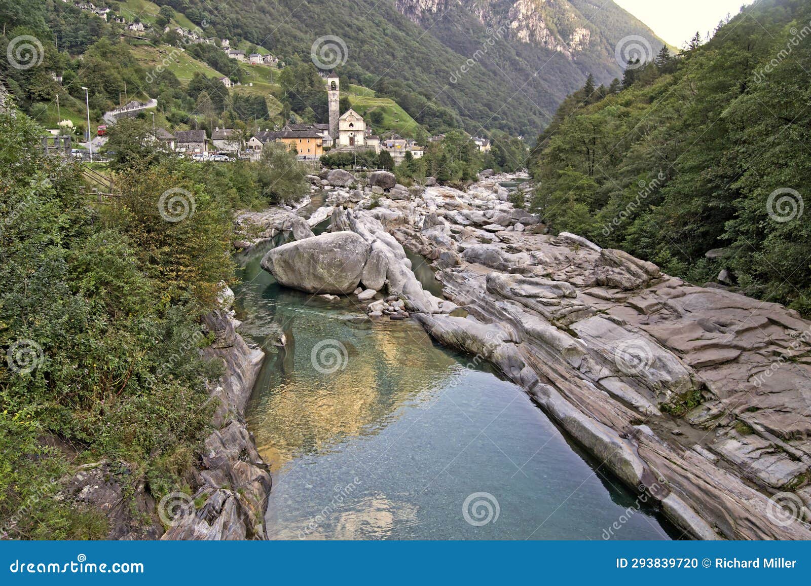 Verzasca River with Lavertezzo Village Stock Photo - Image of ...