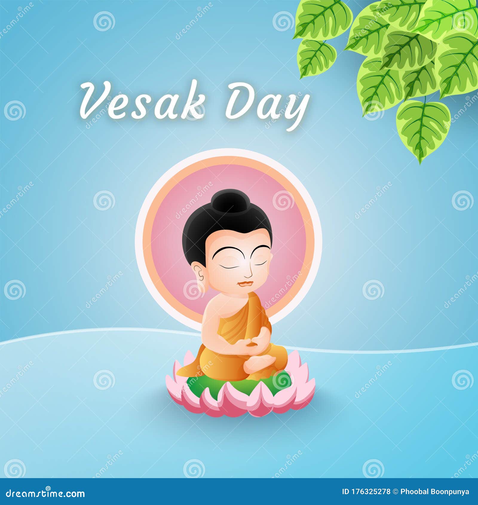 Little Buddha in Happy Vesak Day. Cute Greeting Card Stock Vector ...