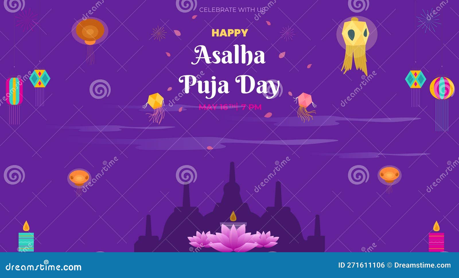 Vesak Day Banner Horizontal Template Design. Wesak Day Stock Vector ...